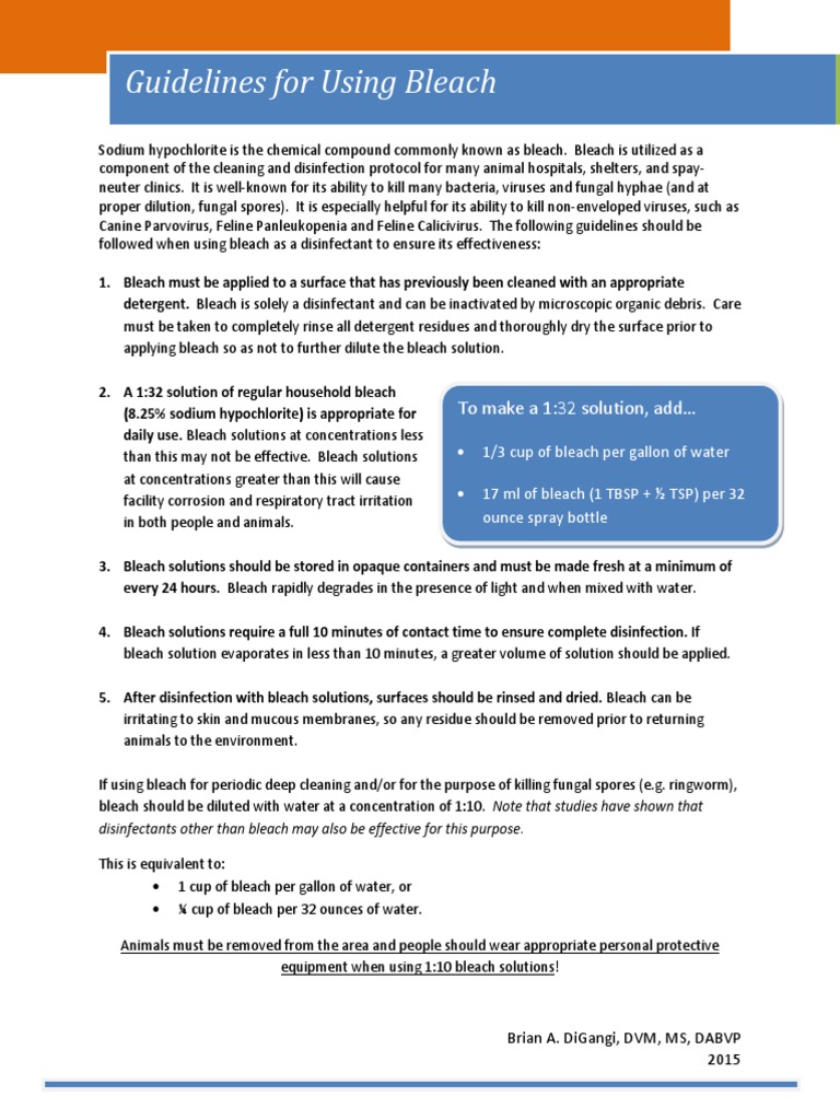 Guidelines For Using Bleach Updated | PDF | Bleach | Disinfectant