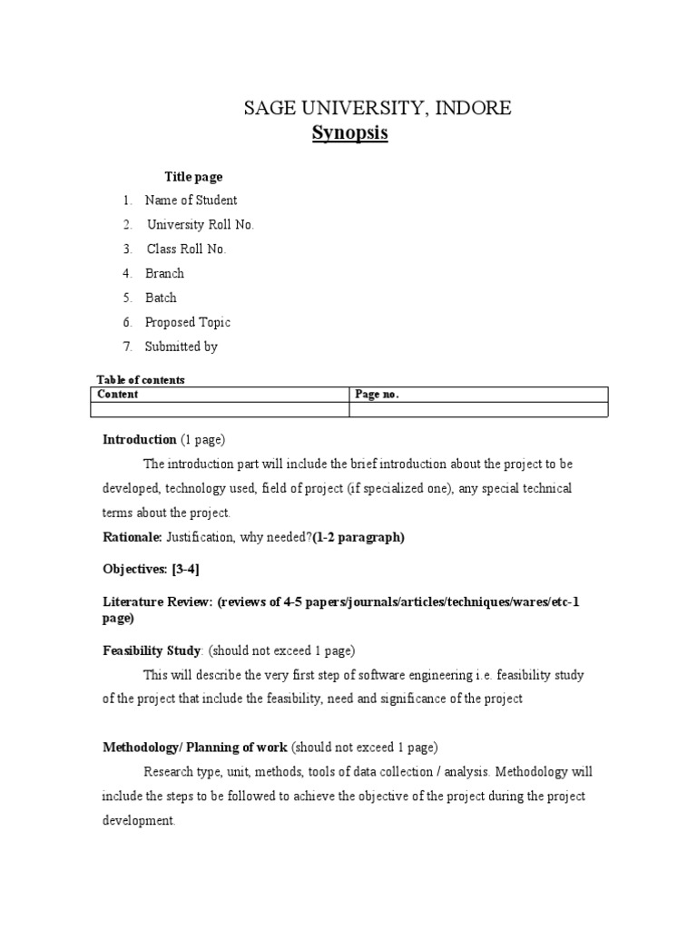 Synopsis Format | Download Free PDF | Feasibility Study | Science