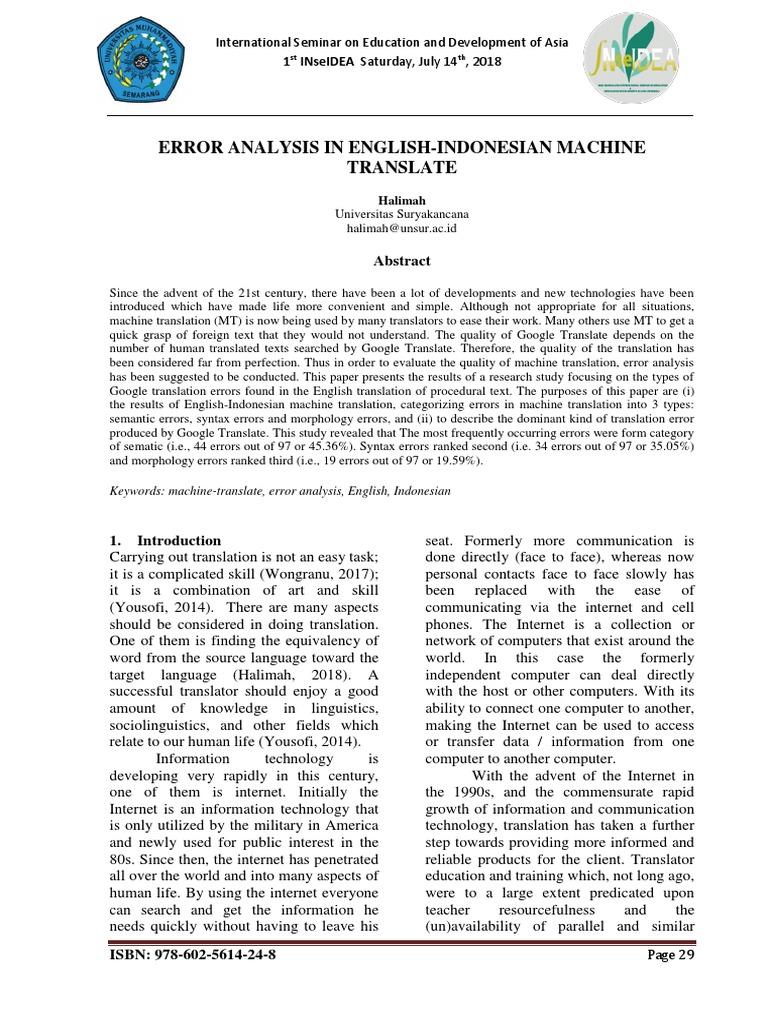 Error Analysis in English-Indonesian Machine | PDF | Translations ...