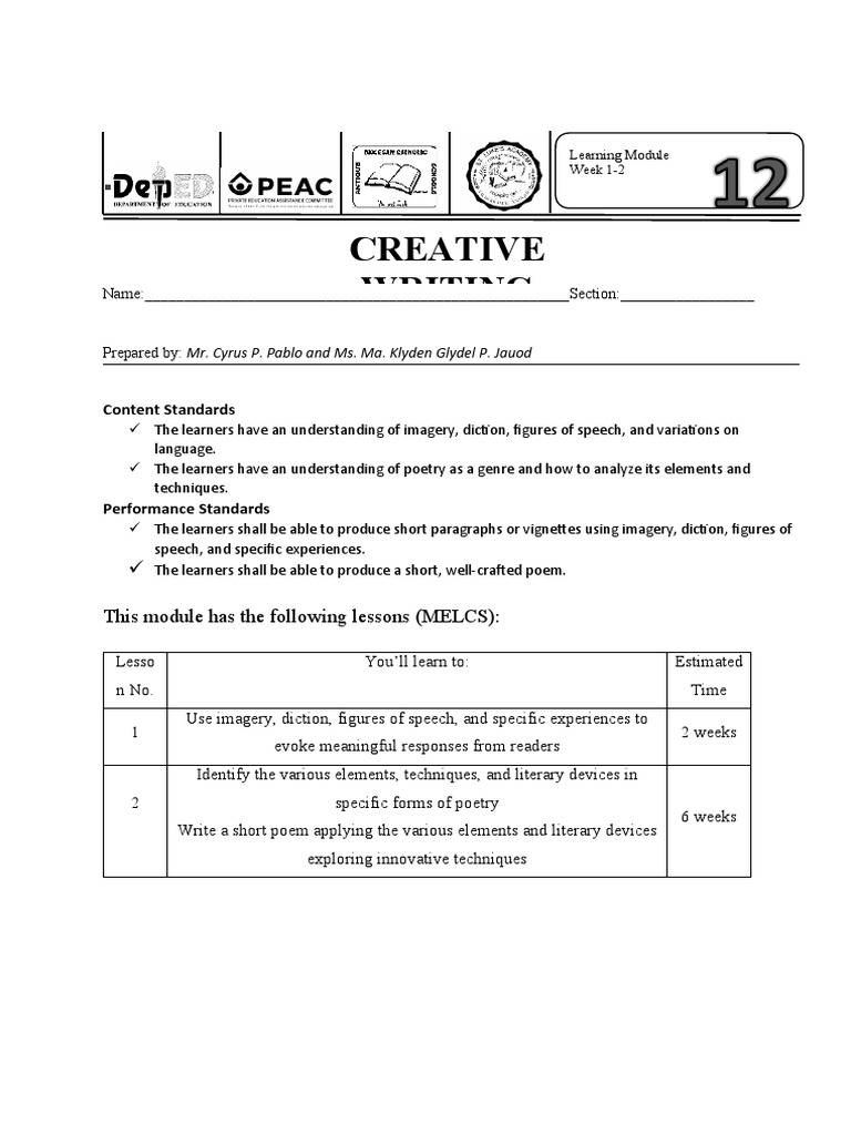 Q1 Creative Writing | PDF | Poetry | Learning