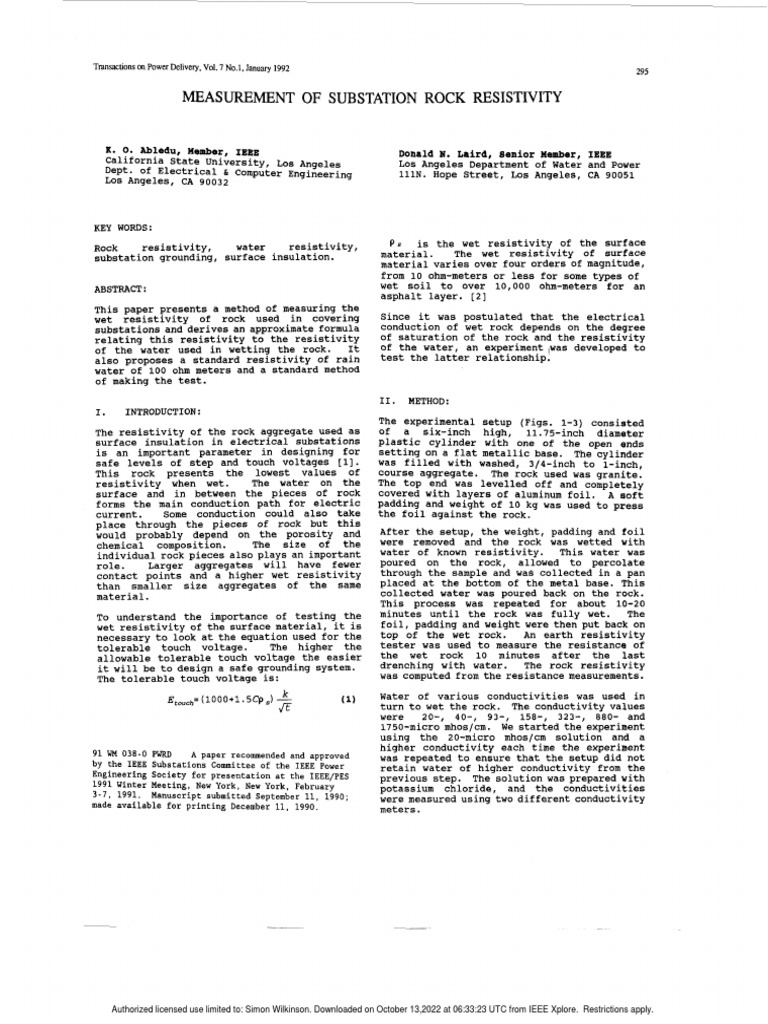Waltham Cross Substation Rock Resistivity | PDF | Electrical ...