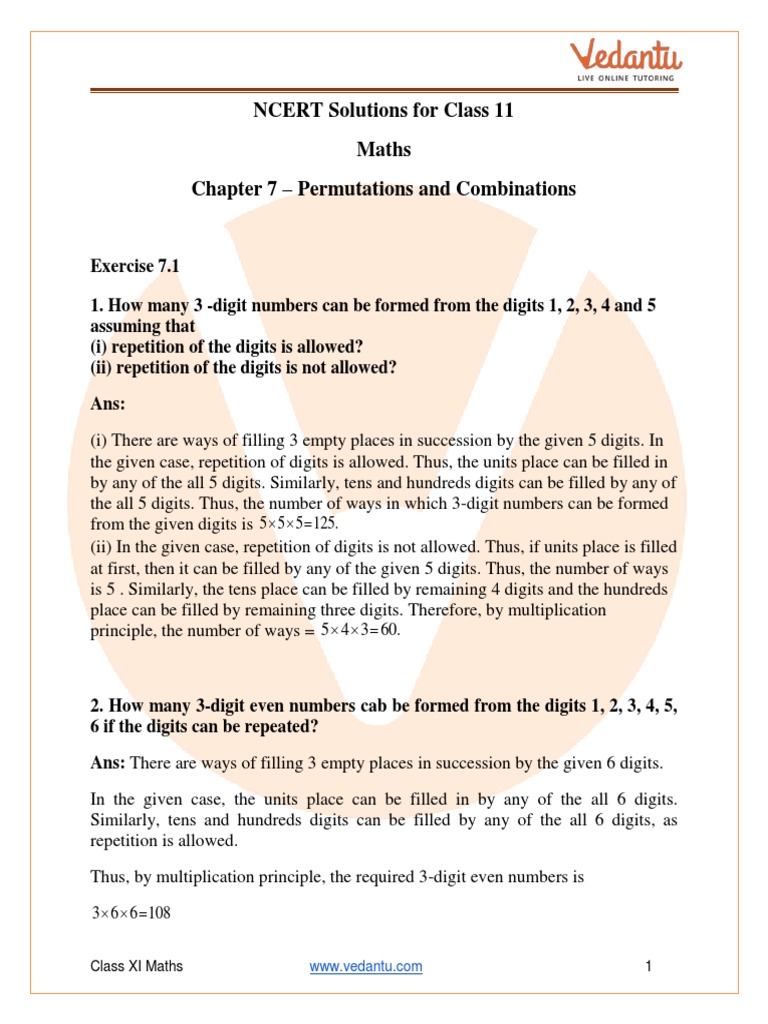 Class 11 - Maths - Permutations and Combinations Part 2 | PDF | Permutation | Consonant