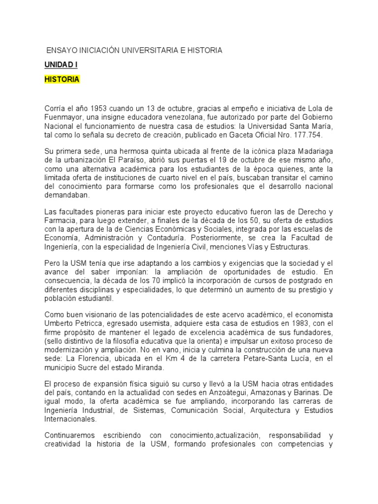 Ensayo Iniciación Universitaria e Historia | PDF | Educación más alta ...