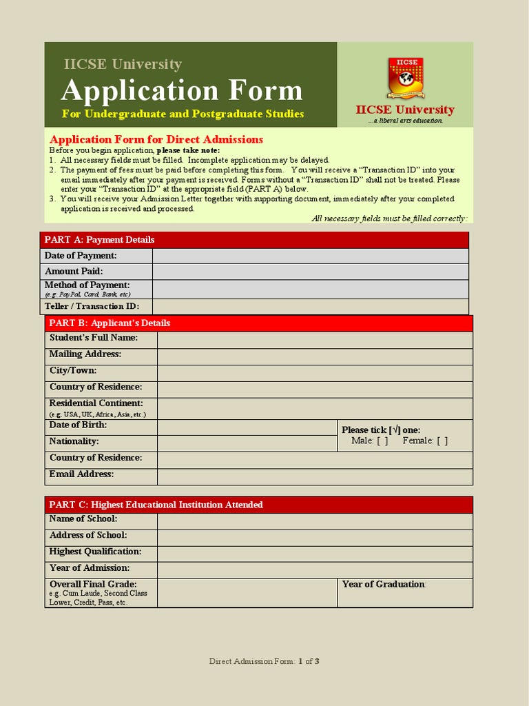 IICSE University Application Form | PDF | University And College Admission | Payments