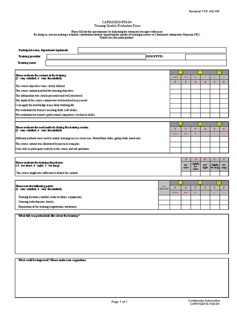 CAP0102010-F03-04 - Training Quality Evaluation Form | PDF | Cognitive Science | Behavior ...