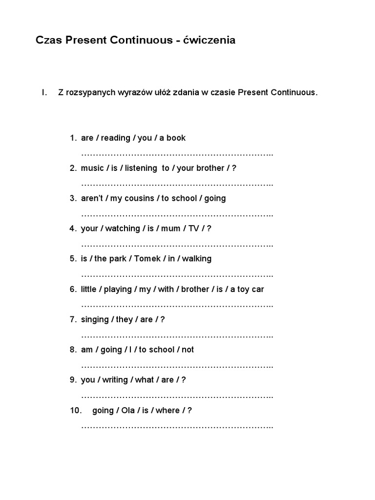 Czas Present Continuous Ćwiczenia | PDF
