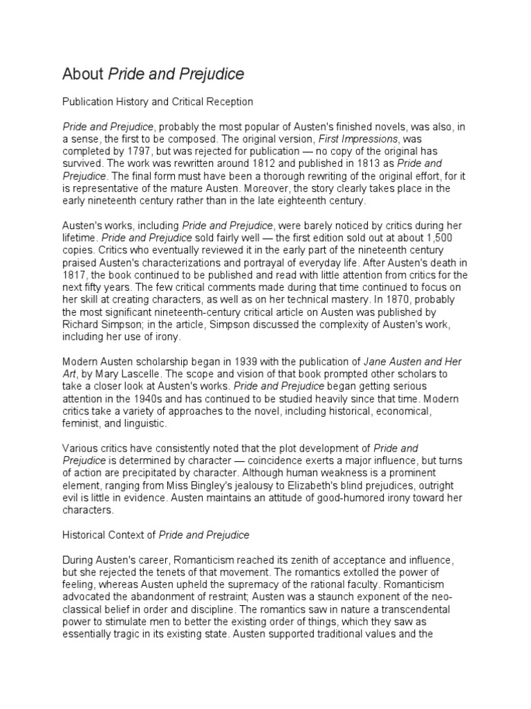 History and Critical Reception | PDF | Pride And Prejudice | Mr. Darcy