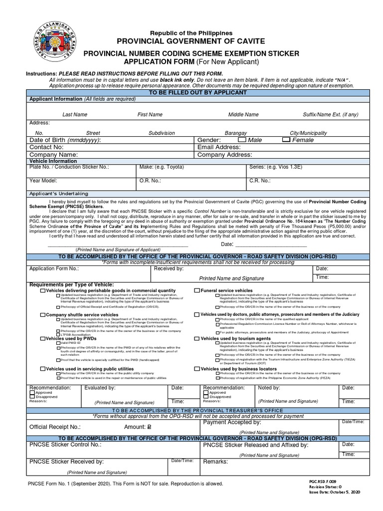 F.009 PNCSE Application Form For New Applicant Rev.0 | PDF | Vehicles ...