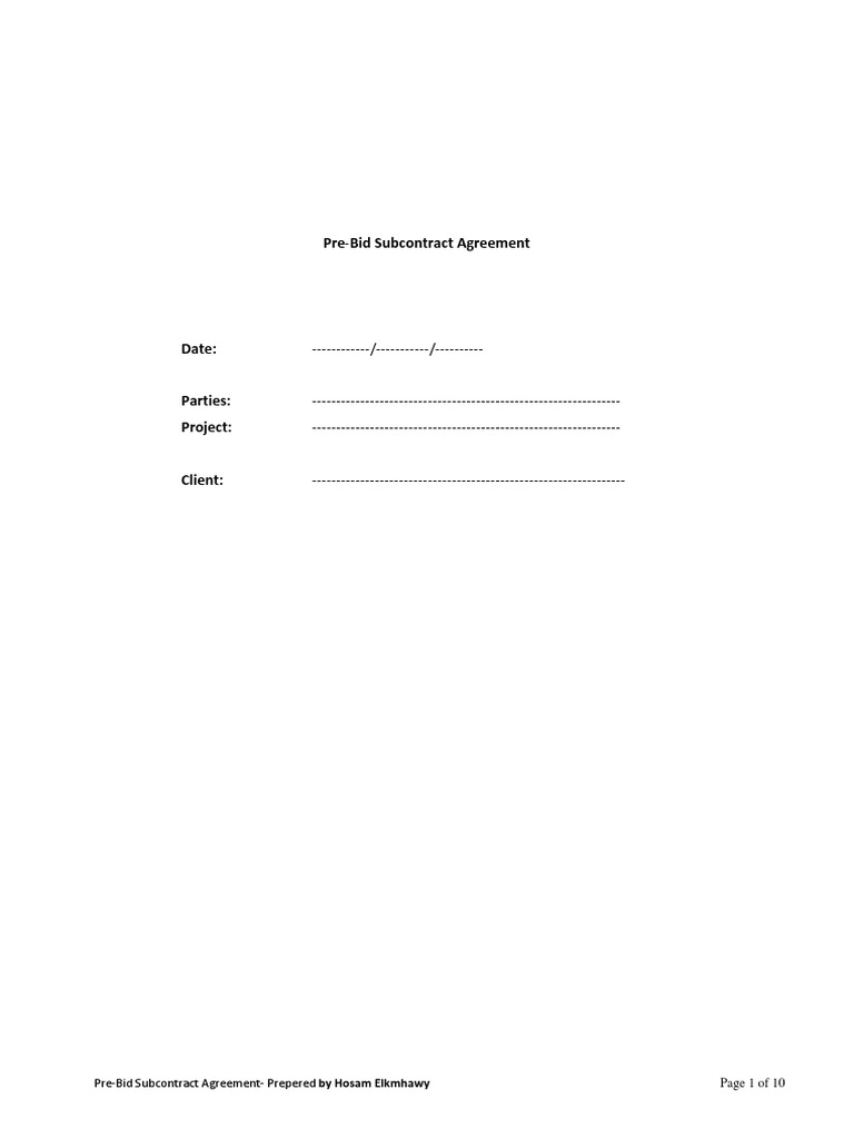 Pre-Bid Subcontract Agreement | PDF