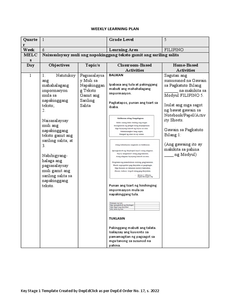 Balikan: Key Stage 1 Template Created by Depedclick As Per Deped Order ...