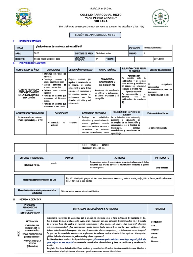 Sesión 9 de Aprendizaje 2º C-DPCC - Problemas de Convivencia en El Perú | PDF | Aprendizaje ...