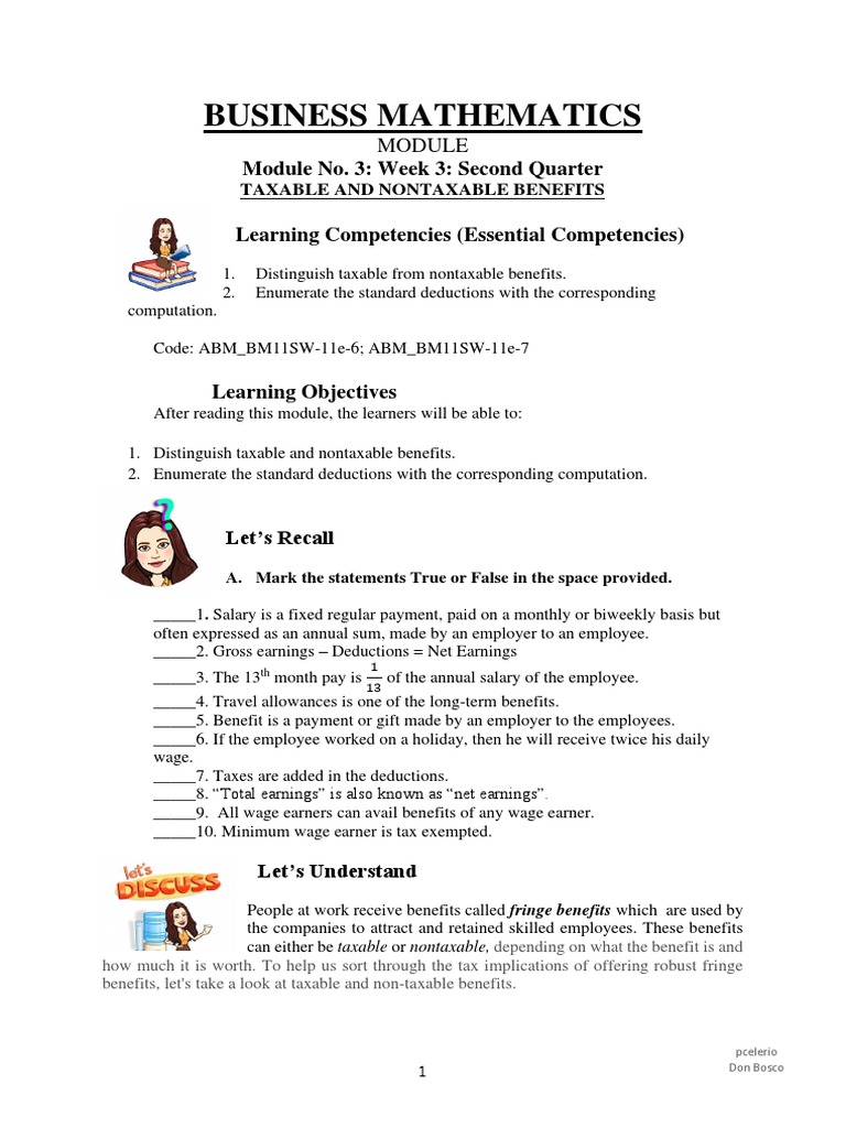 Business-Mathematics Grade11 Q2 Module3 Week3 | PDF | Employment | Taxes