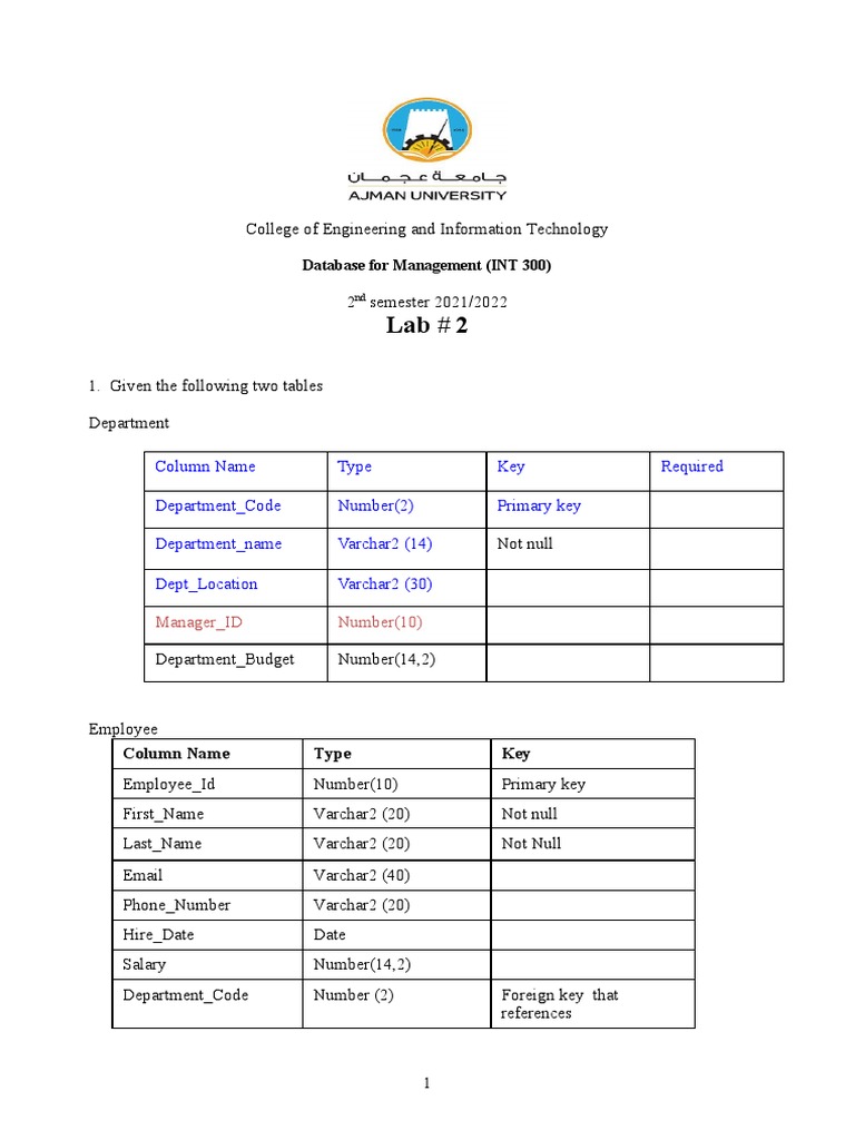 Dbms 3064600 Lab2 2021 2 Pdf Sql Table Database