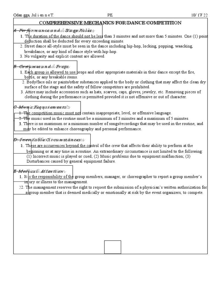 Comprehensive Mechanics For Dance Competition: A ...