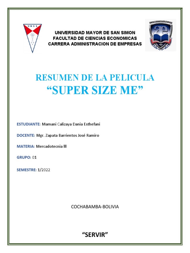 Resumen Super Size Me | PDF | Obesidad | Alimentos