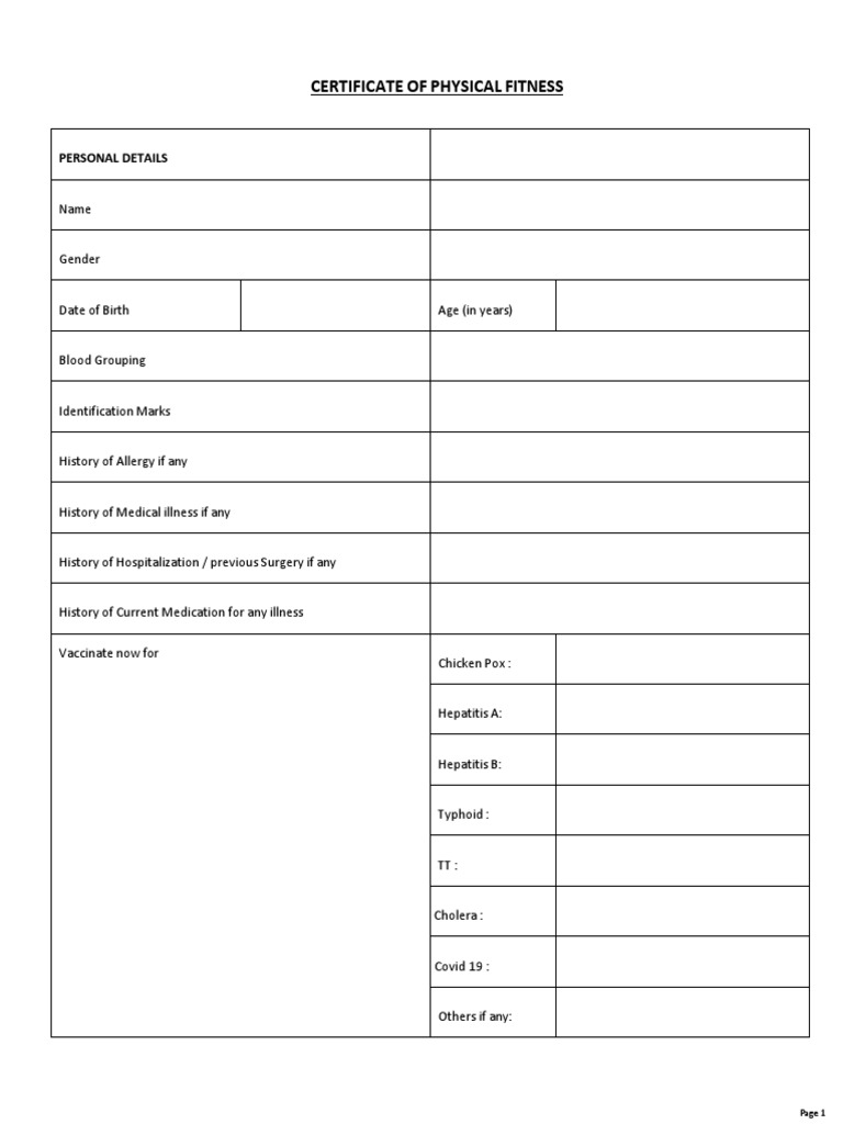 PhysicalFitness Certificate | PDF | Diseases And Disorders | Health ...