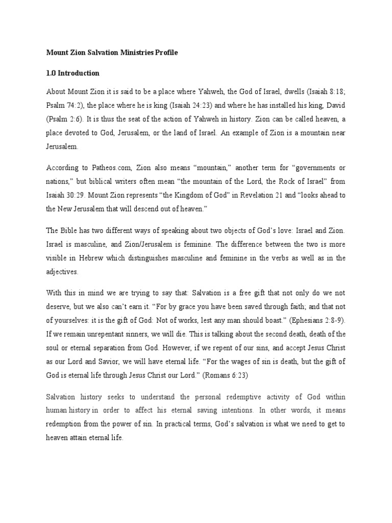Mount Zion Salvation Ministry Profile | PDF | God The Father | Baptism
