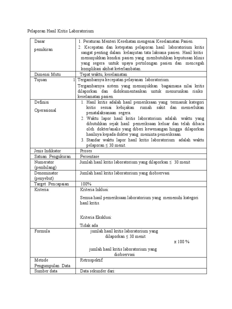 Pelaporan Hasil Kritis Laboratorium | PDF