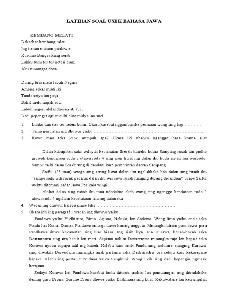 Latihan Soal Usek B.jawa | PDF