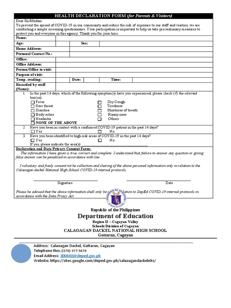 Health Declaration Form Autorecovered | PDF | Diseases And Disorders ...