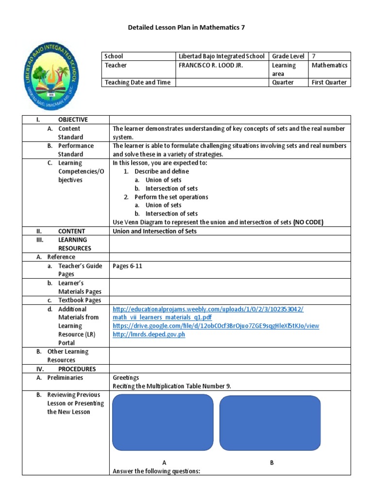 Detailed Lesson Plan in Mathematics 7 2 | PDF | Lesson Plan | Learning