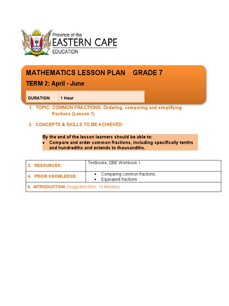 MATHS GRADE 7 TERM 2 Lesson Plans | PDF | Learning | Lesson Plan