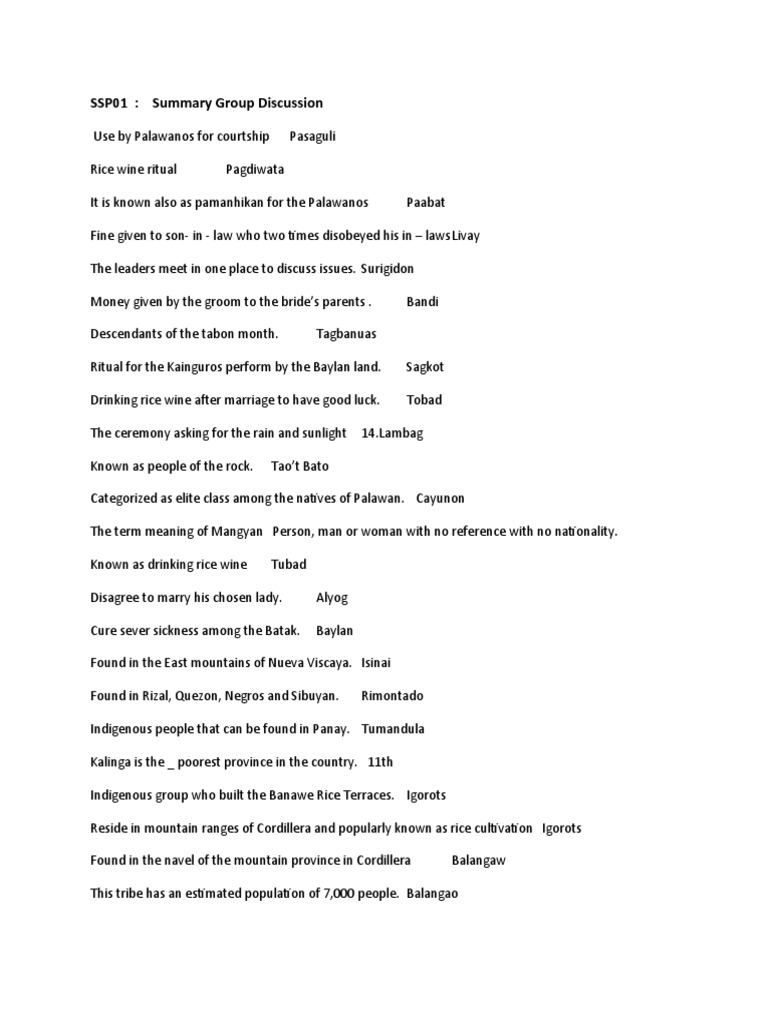 Palawano Courtship and Rituals Summary | PDF | Southeast Asia | Ethnic ...