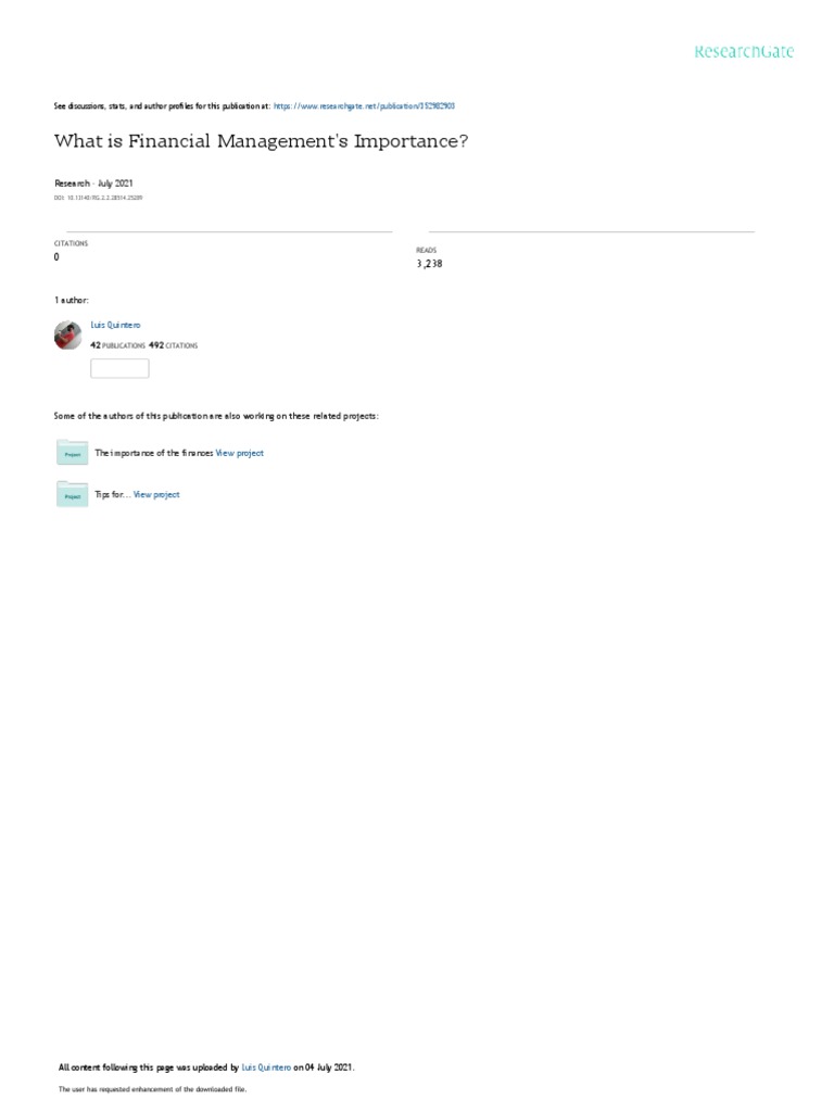 What Is Financial Management's Importance?: July 2021 | PDF | Capital ...