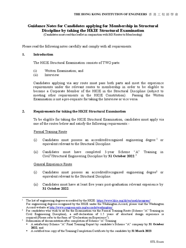 Guidance Notes For The HKIE Structural Examination | PDF | Test ...