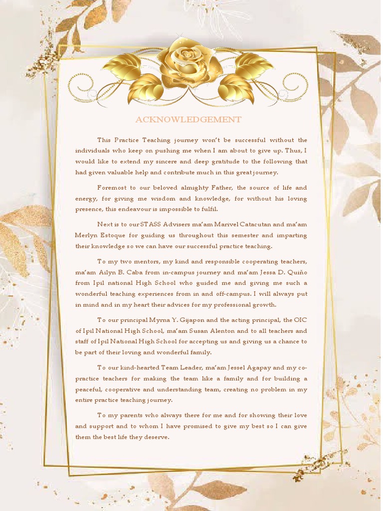 Acknowledgement | PDF | Self-Improvement | Wellness