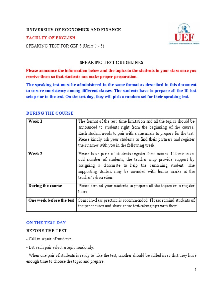 GEP 5 Speaking Test - Guidelines (Sep 2022 Updated) | PDF | Test ...