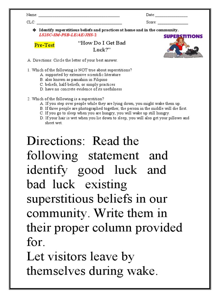 Superstitions and Beliefs Worksheet | PDF | Superstitions | Luck