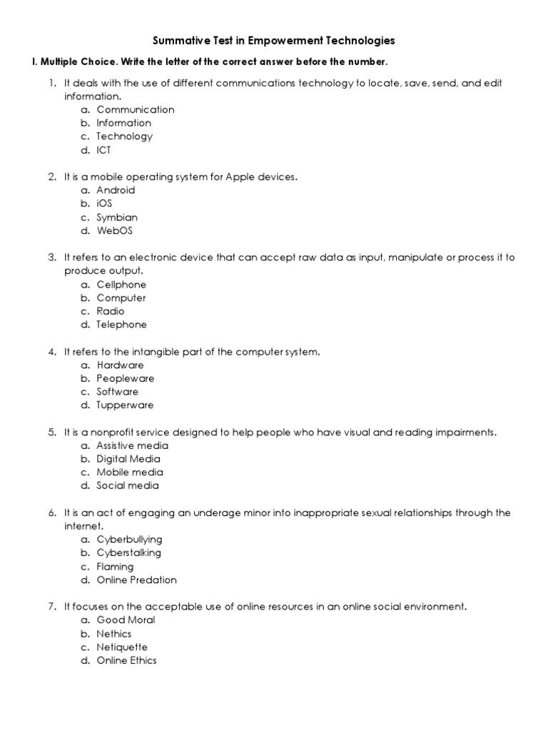 Summative Test in Empowerment Technologies | PDF