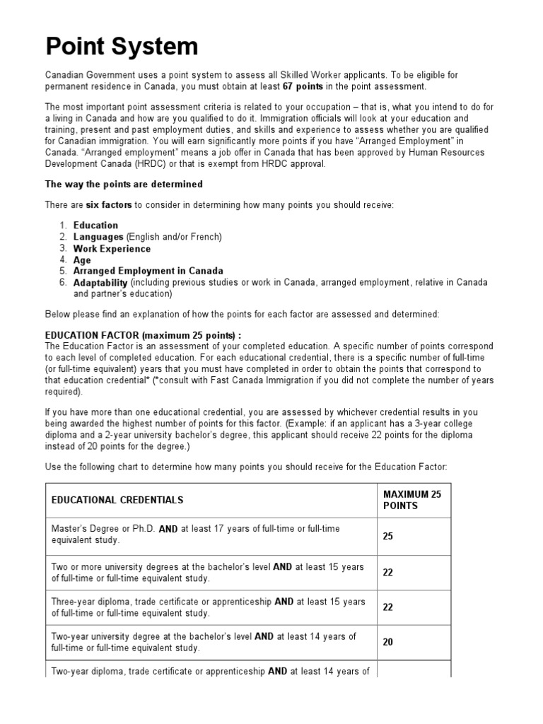 Point System For Canadian Immigration Fast Canada Immigration | PDF ...