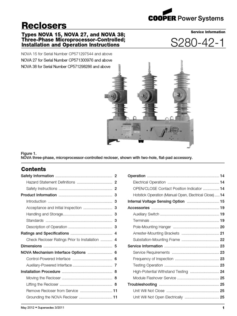 Recloser COOPER POWER SYSTEMS | PDF | Power Supply | Alternating Current