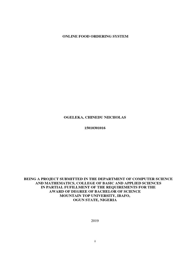 Design and Implementation of A Food Ordering System (Ogeleka Chinedu ...