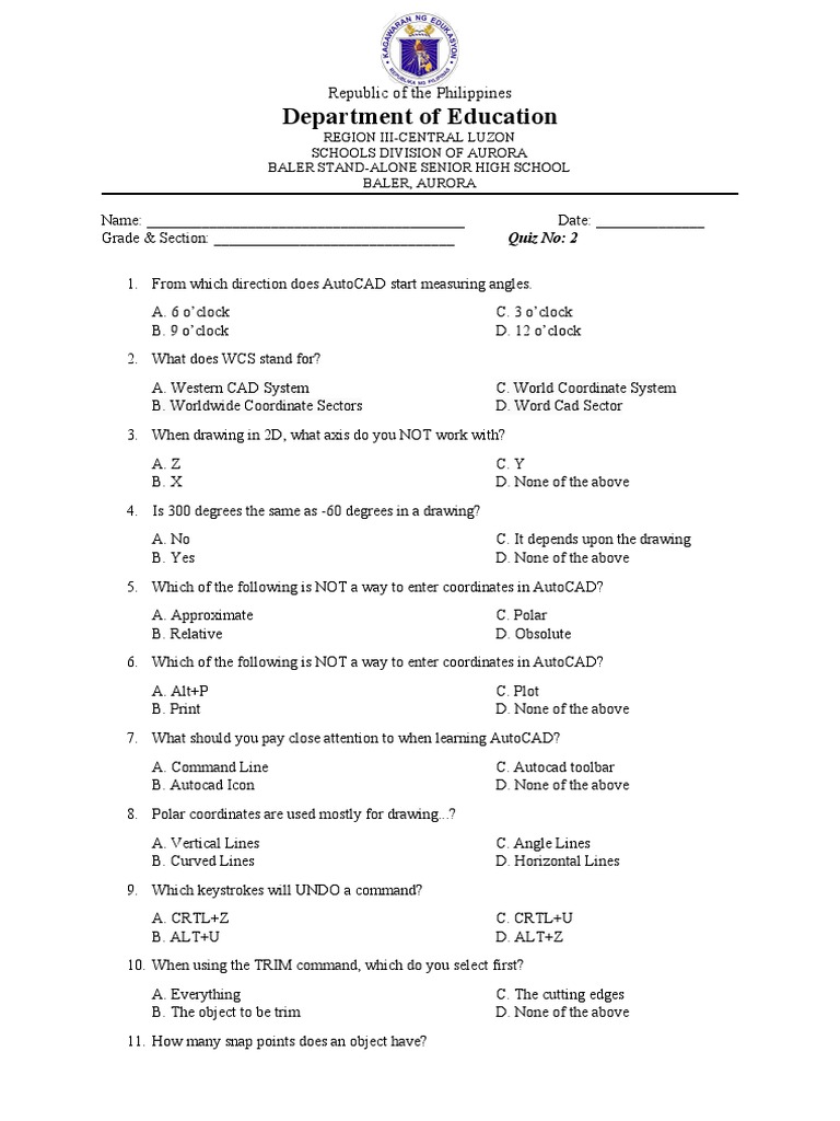 Cad Quiz - Learner | PDF | Geometry