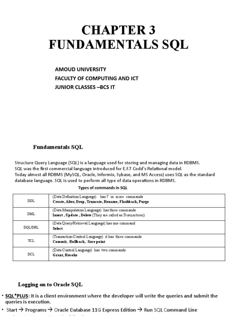 Ch 3 Sql Fundamentals Pdf Sql Information Science