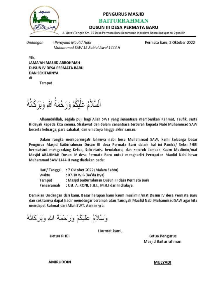 Surat Undangan Maulid Nabi 2022 | PDF