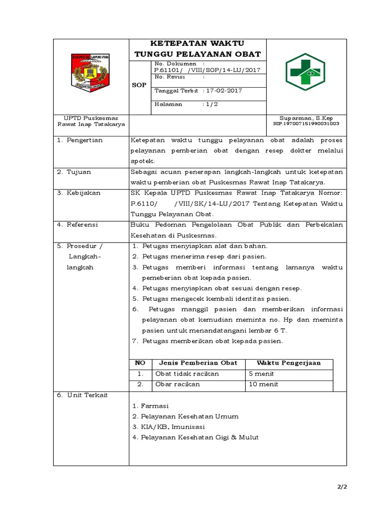 SOP Ketepatan Waktu Tunggu 2020 | PDF