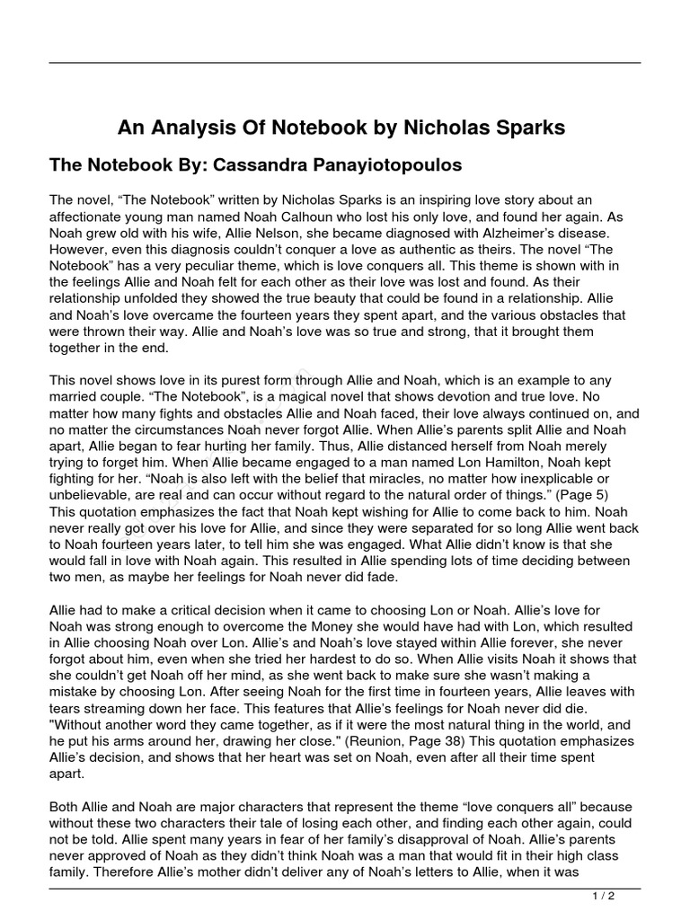 An Analysis of Notebook by Nicholas Sparks | PDF | Poetry