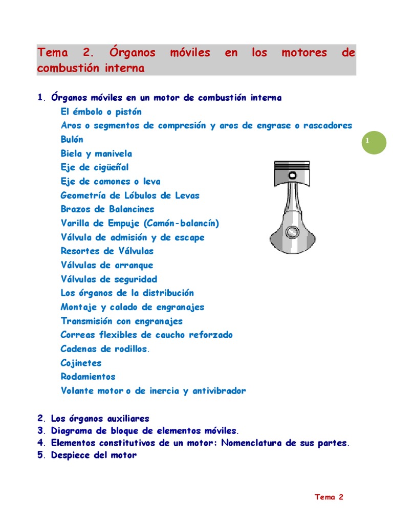 Tema 2. Órganos Moviles en Los Motores de Combustión Intern | PDF | Pistón | Motor de combustión ...