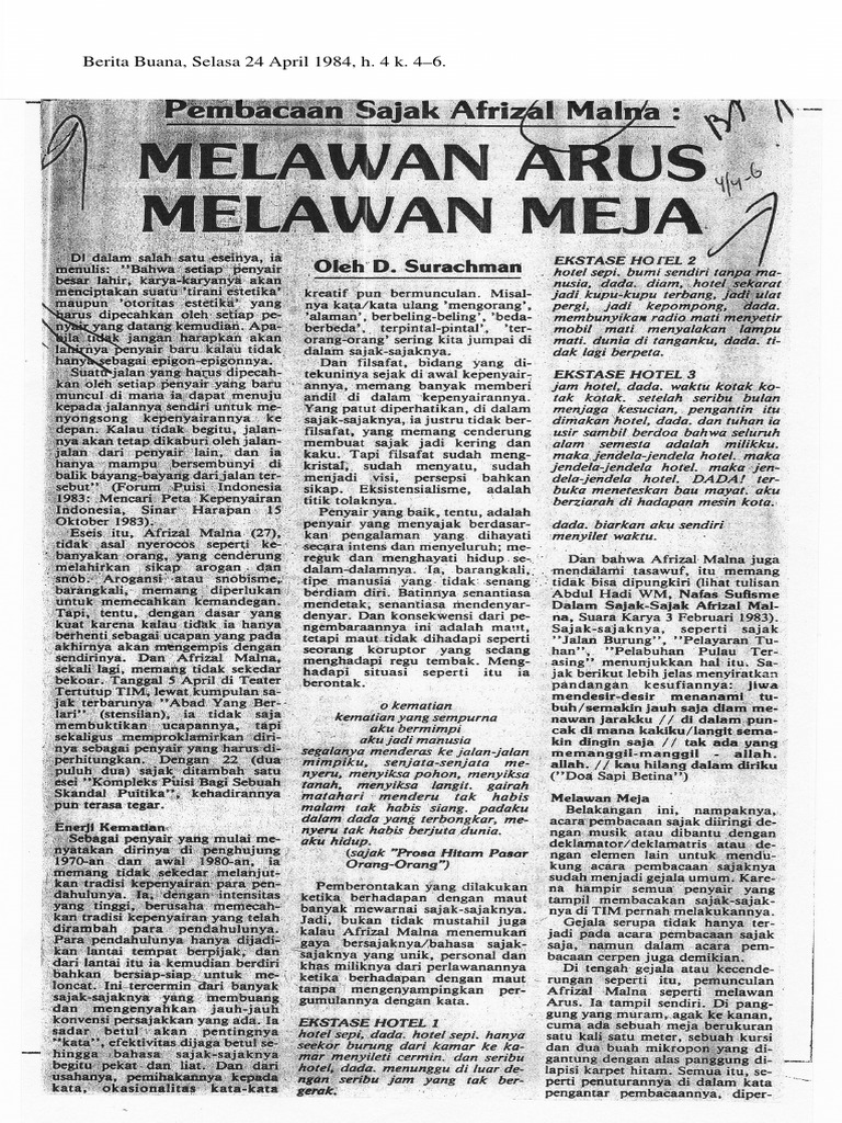 1984-04-24 - Surachman - Afrizal Malna Melawan Arus Dan Meja | PDF