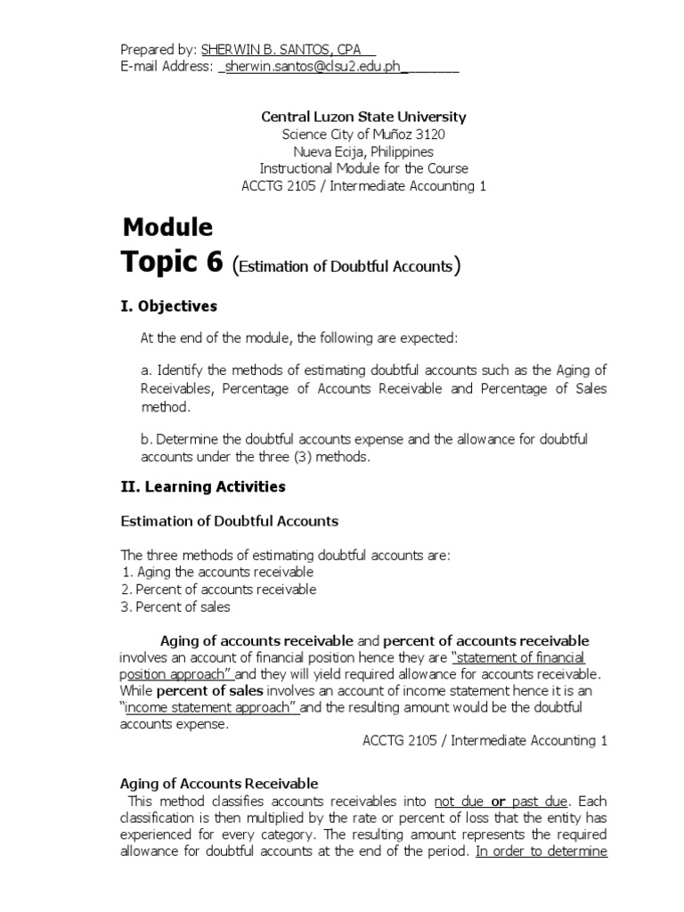 Estimating Allowance for Doubtful Accounts | PDF | Bad Debt | Business