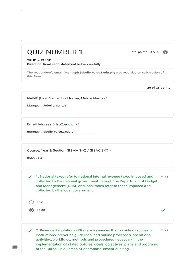 Taxn Quiz Number 1 | PDF | Taxes | Internal Revenue Service