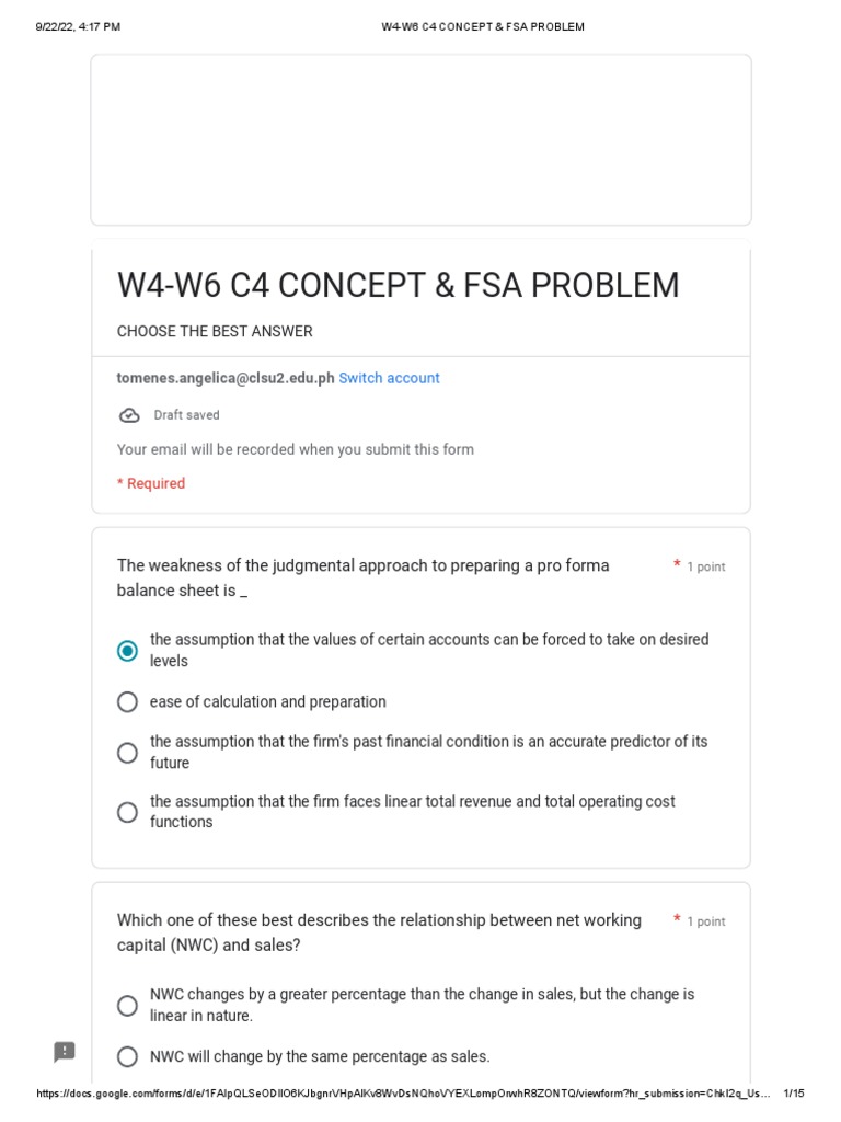w4 w6 c4 Concept Fsa Problem | PDF | Financial Plan | Pro Forma