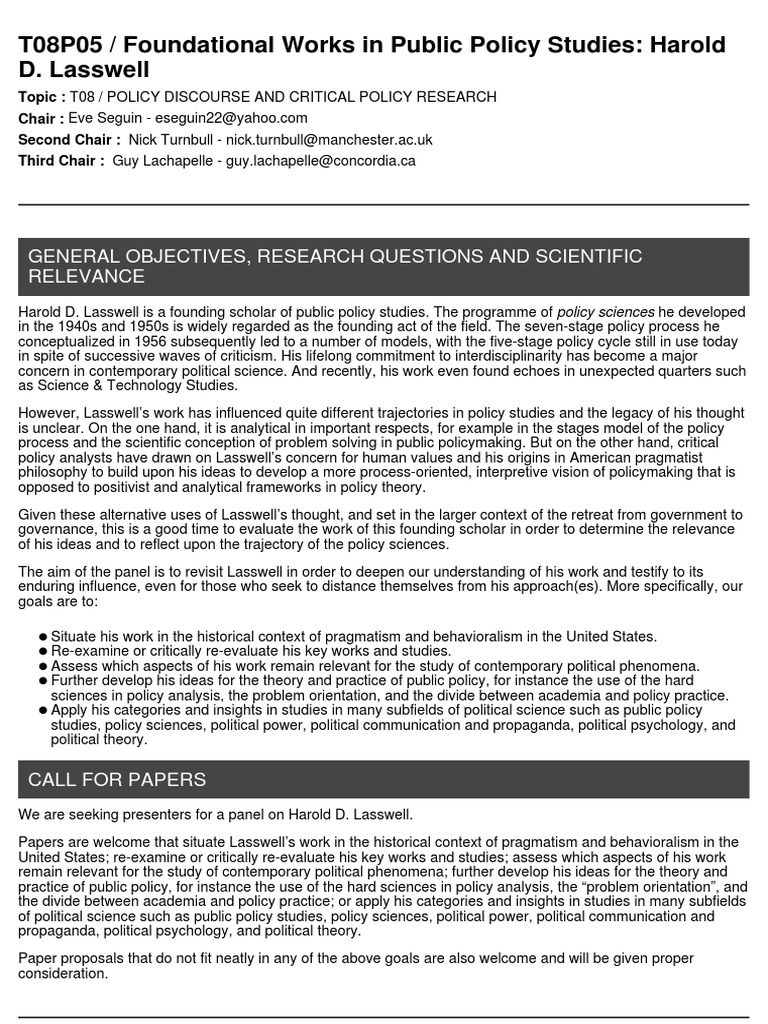 Harold Lasswell's Policy Science Legacy | PDF | Policy | Pragmatism