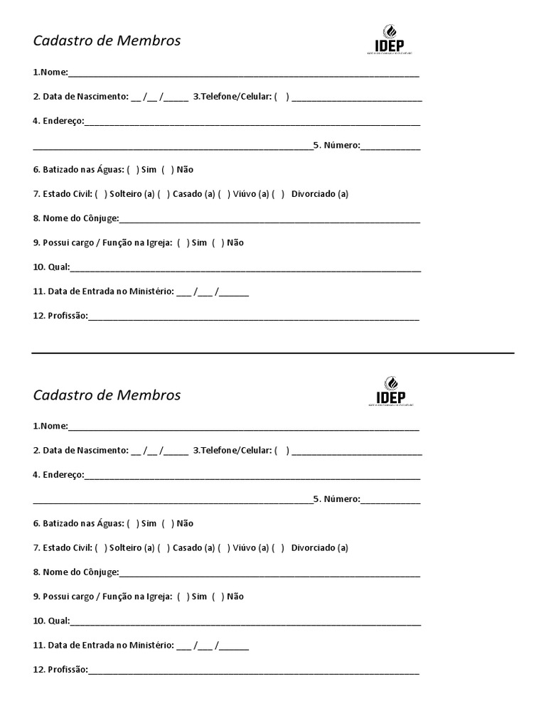 Ficha de Cadastro de Membros | PDF