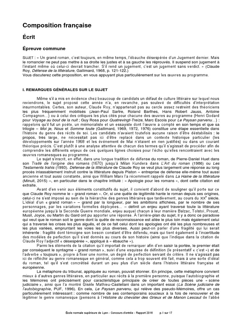 Francais Explic TXT Lit 2016 | PDF