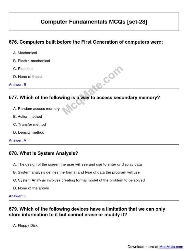 Computer-Fundamentals Solved MCQs (Set-28) | PDF | Computer Data Storage | Computer Science